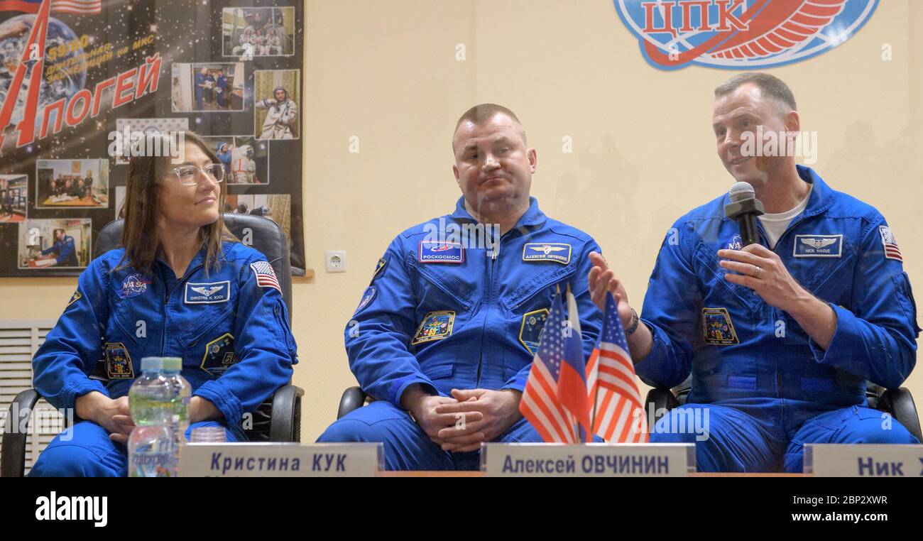Expedition 59 crew members Christina Koch, Alexey Ovchinin, and Nick ...