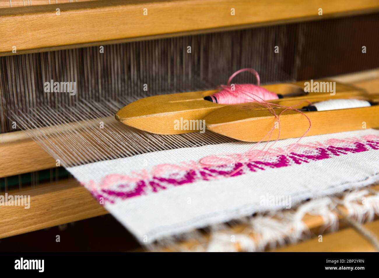 Old traditional wooden weaving machine in Funchal at Madeira island in ...