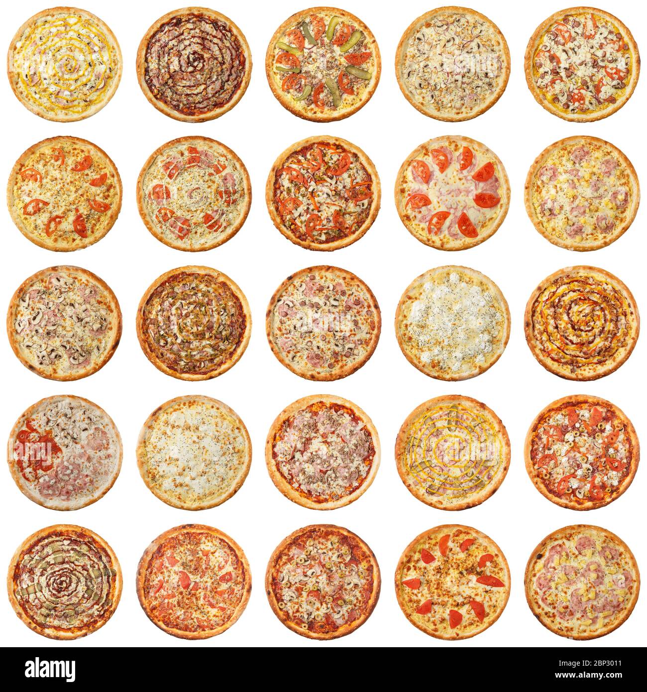 Set of 25 different kind of pizza isolated on white background Stock ...