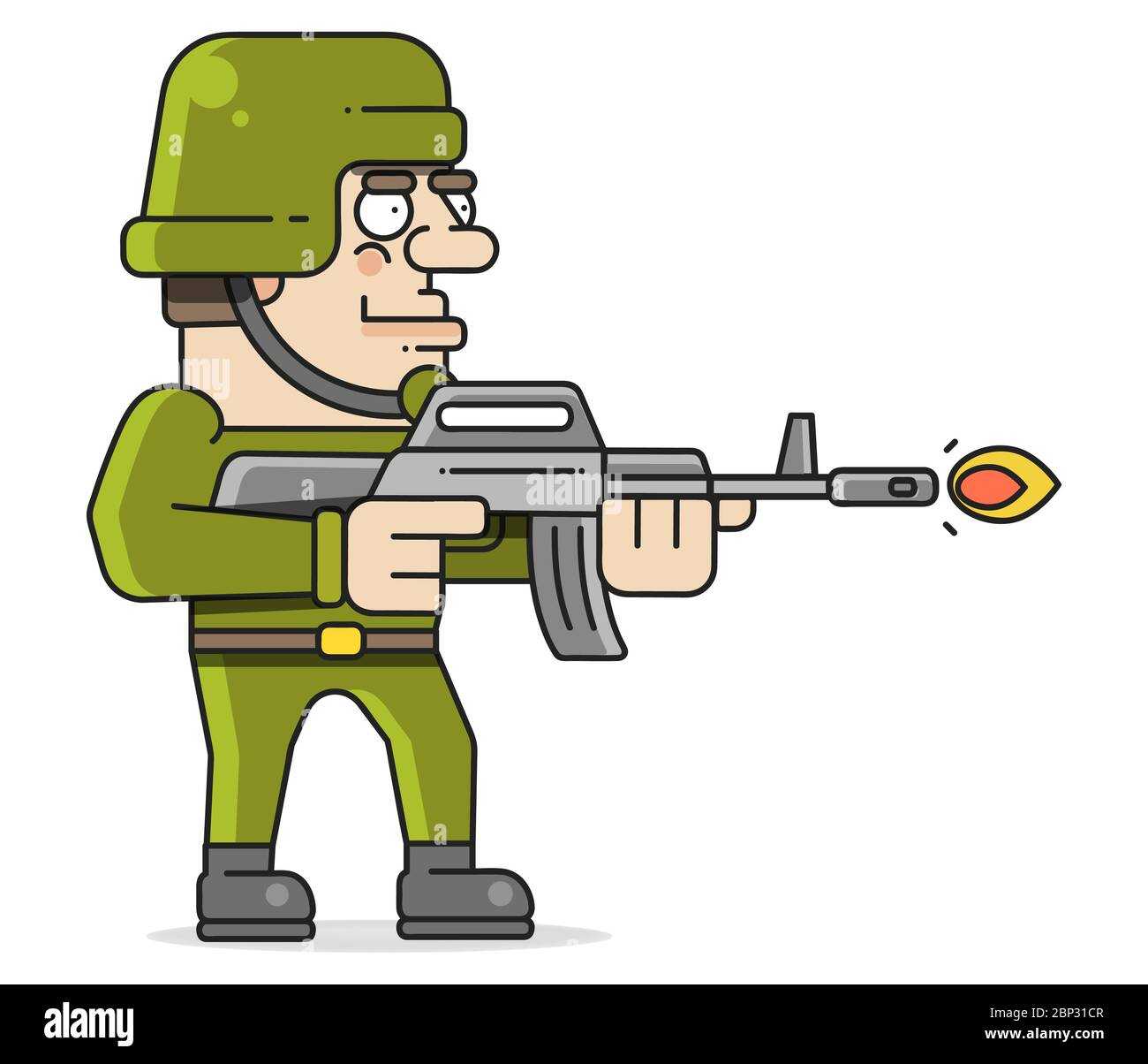 Soldier Shoots From A Machine Gun Vector Illustration On A White ...