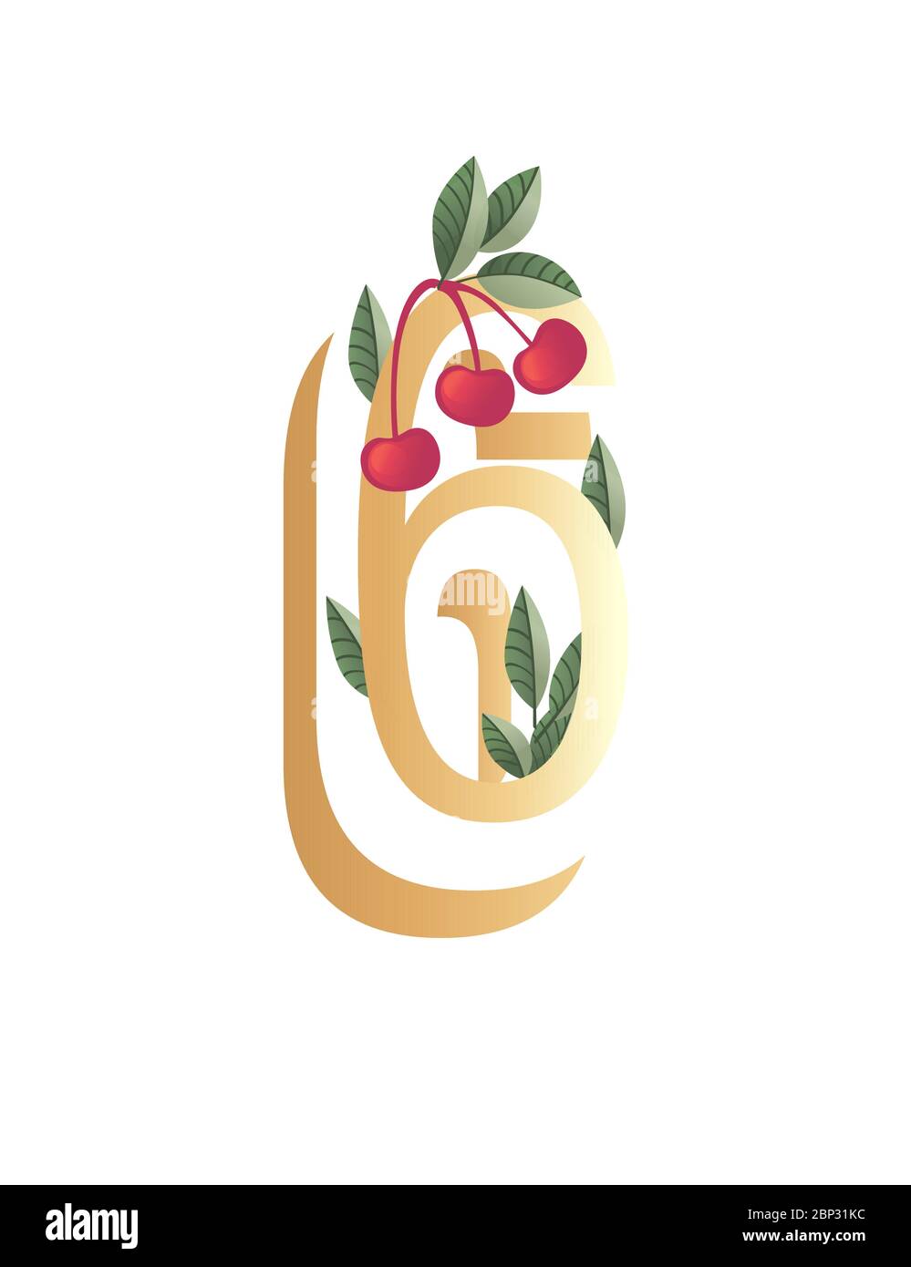 Number 6 with gradient style beige color covered with green leaves and ...