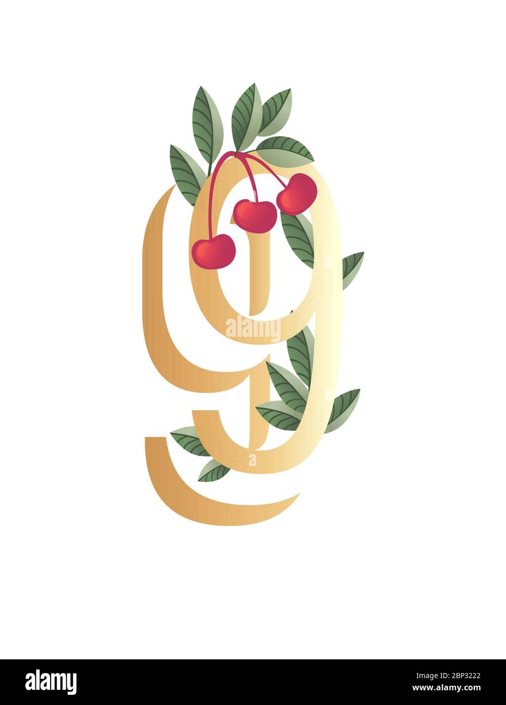 Number 9 with gradient style beige color covered with green leaves and ...