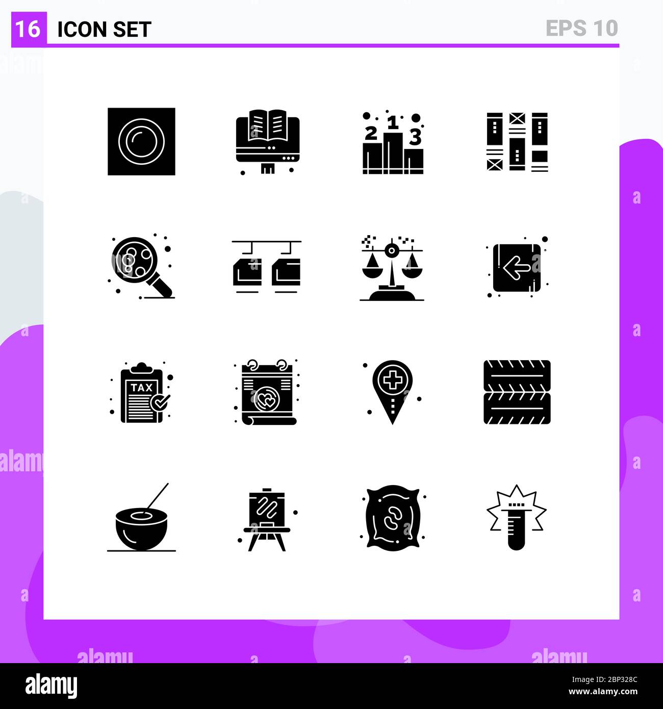 Universal Icon Symbols Group of 16 Modern Solid Glyphs of research ...