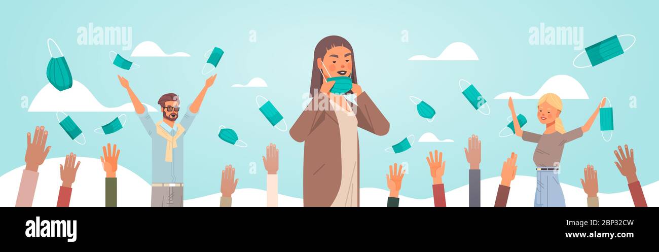 people throwing medical masks coronavirus win defeated covid-19 men ...