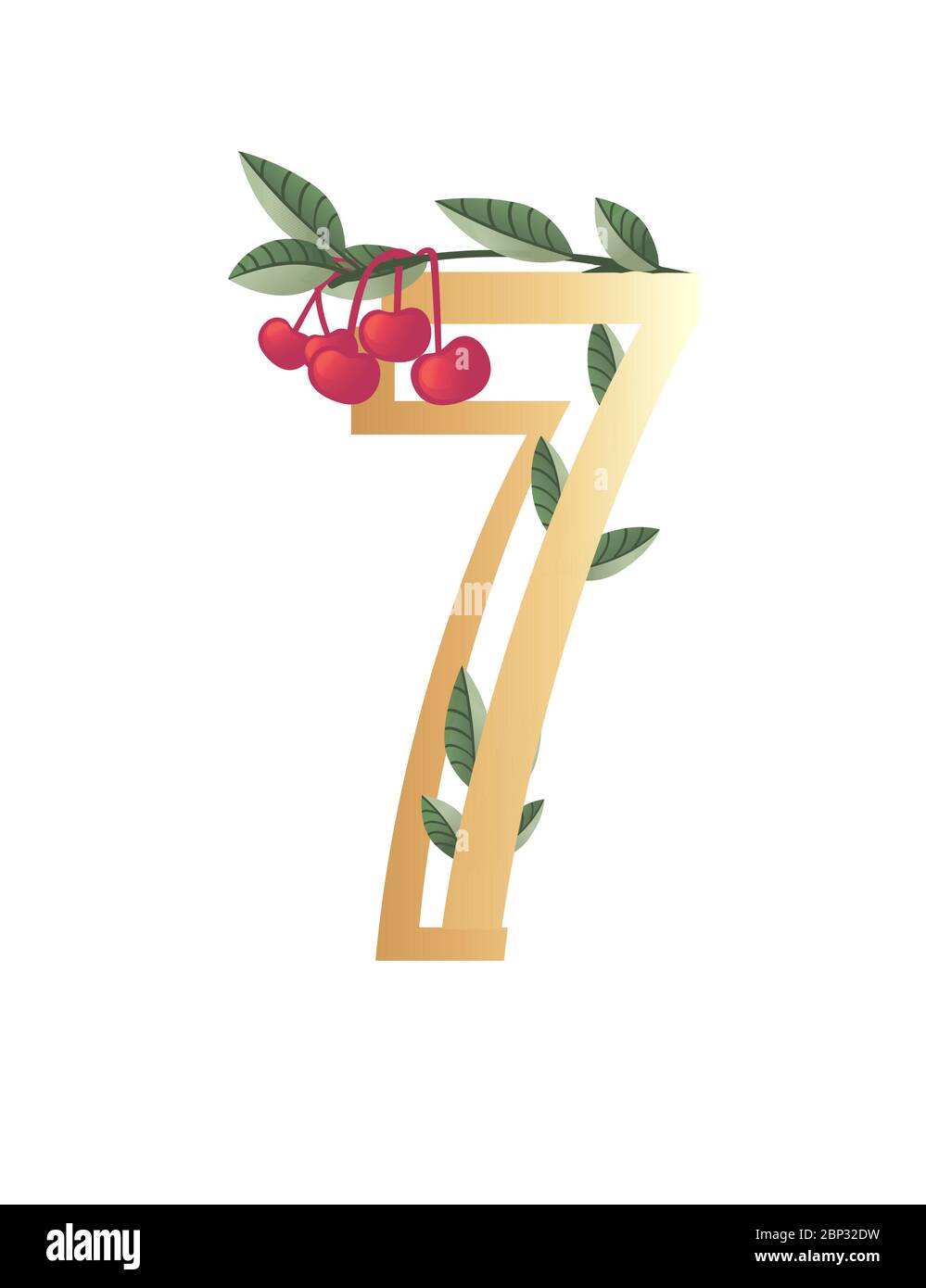 Number 7 with gradient style beige color covered with green leaves and ...