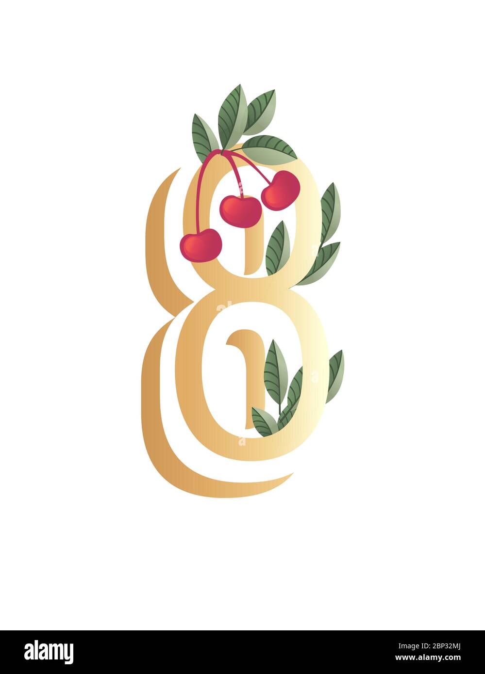 Number 8 with gradient style beige color covered with green leaves and ...