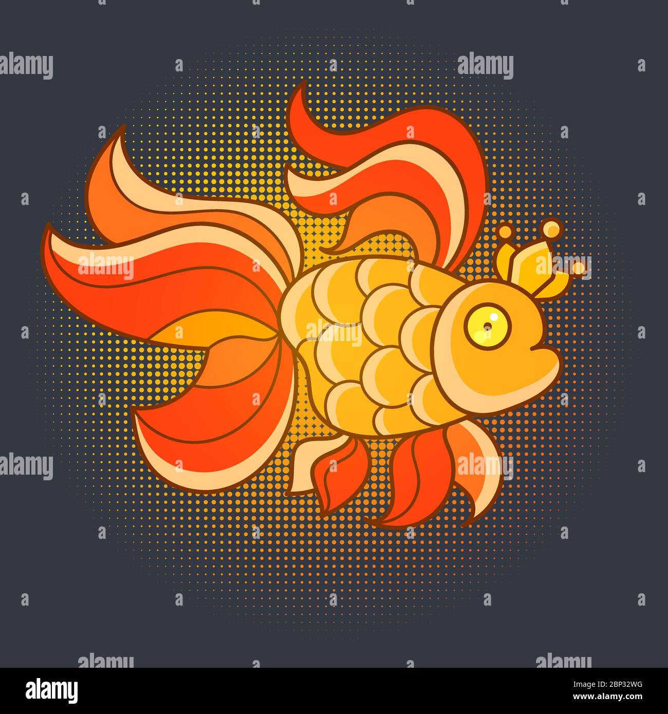 Goldfish, Realistic Illustration Vector Icon. Silhouette Sticker, Patch ...