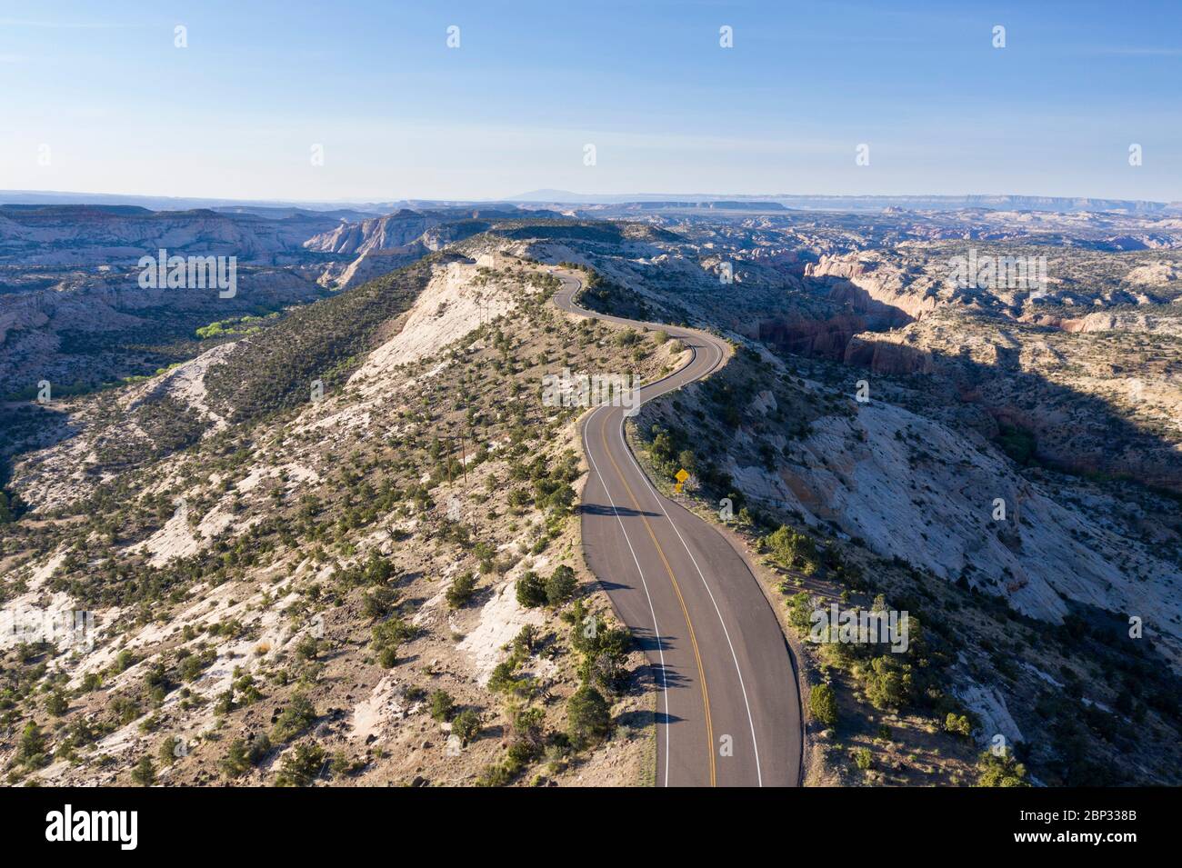 Aerial views of Utah highway 12 at the Hogsback ridge formation Stock ...