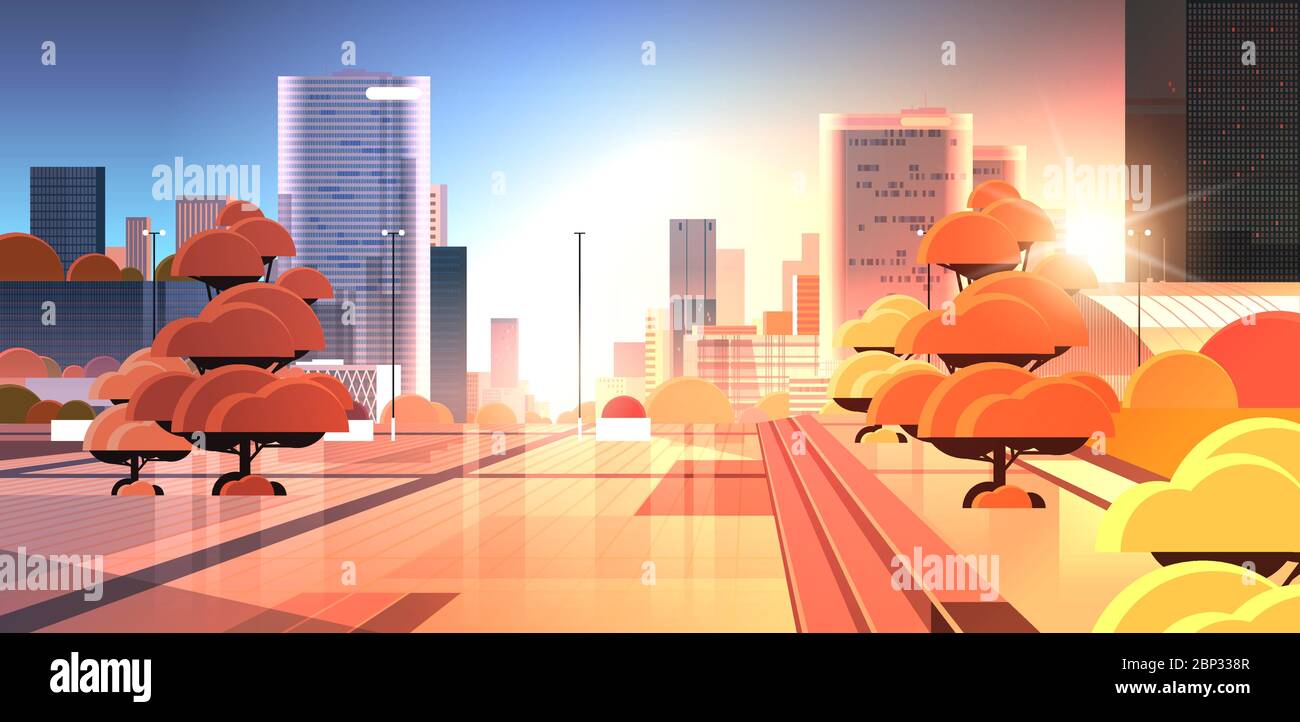 empty downtown city street at sunset without people and cars modern ...