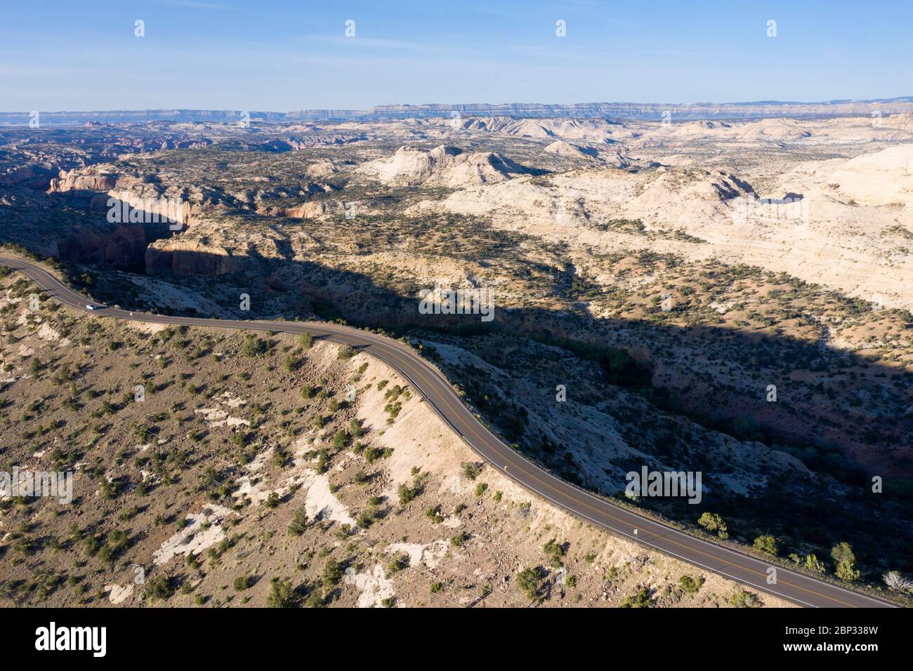 Aerial views of Utah highway 12 at the Hogsback ridge formation Stock ...