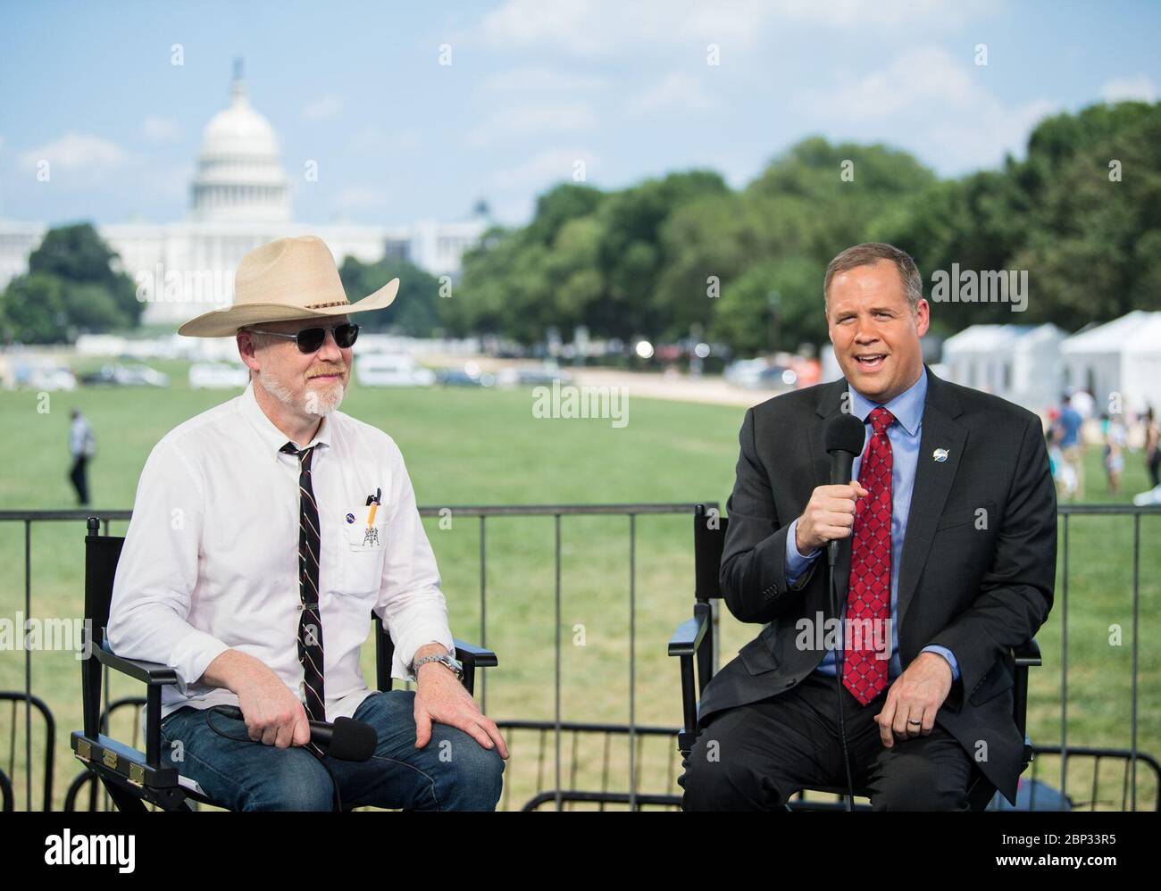 NASA Administrator Jim Bridenstine speaks with Adam Savage during the ...