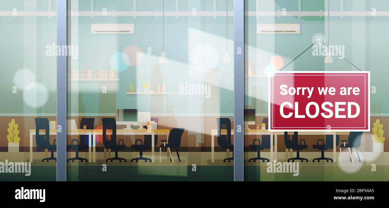 sorry we are closed sign hanging outside office window coronavirus ...