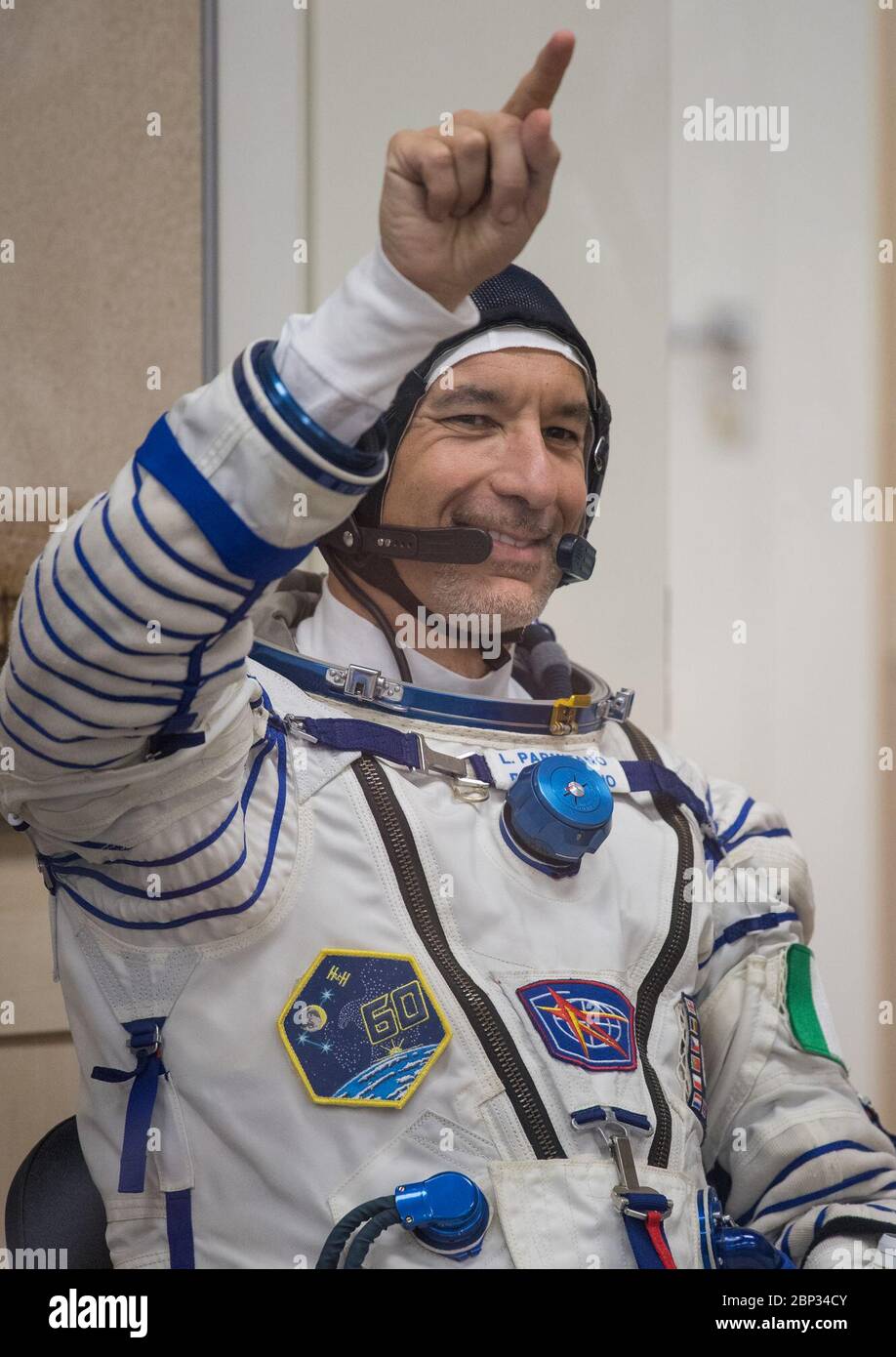 ESA astronaut Luca Parmitano is seen during preflight preparations for ...