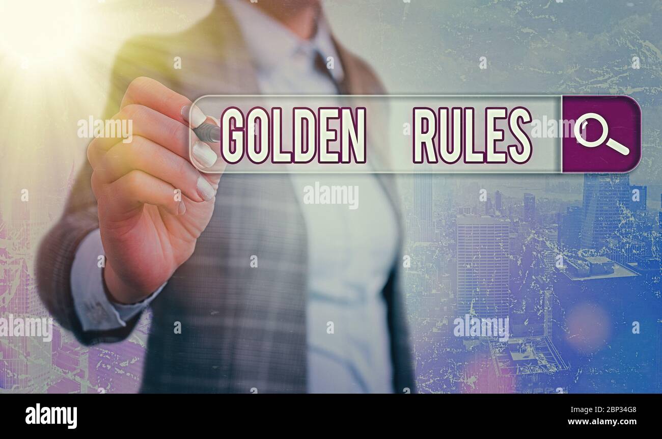 Conceptual hand writing showing Golden Rules. Concept meaning Basic principle that should be ...