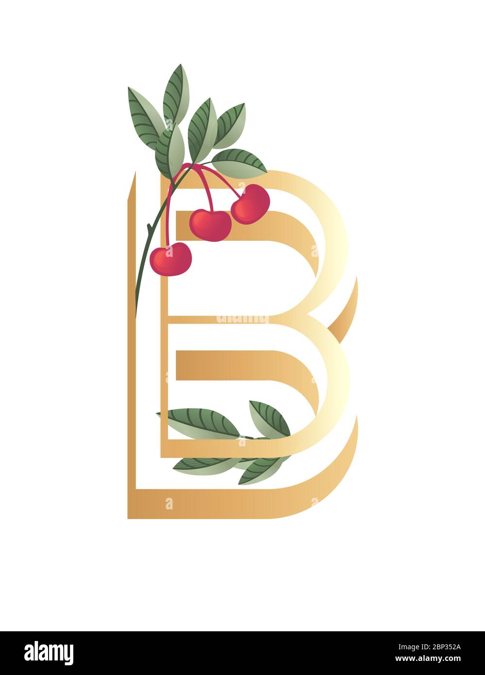 Letter B with gradient style beige color covered with green leaves and ...