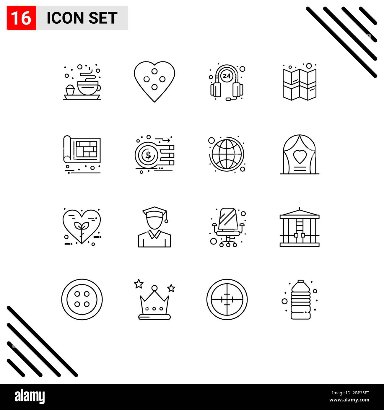 Mobile Interface Outline Set of 16 Pictograms of construction ...
