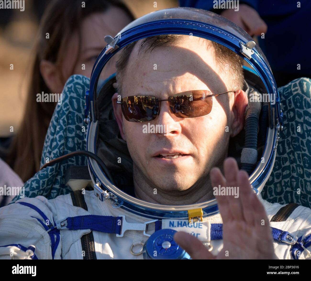Expedition 60 crewmembers Nick Hague (NASA), Alexey Ovchinin (Roscosmos ...