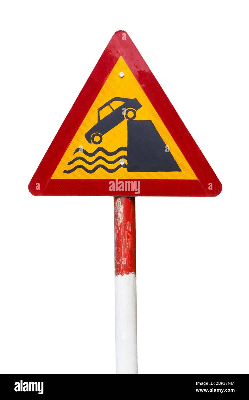 Quayside or river bank. warning road sign on a white background ...
