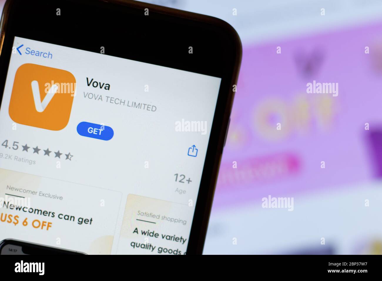 New York, USA - 15 May 2020: Vova mobile app logo on phone screen ...