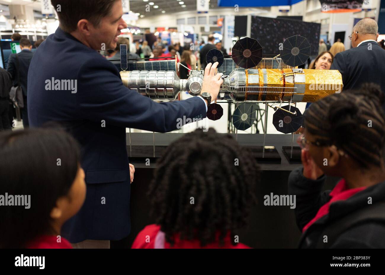 On October 24, 2019, local students visit the NASA exhibit at the 70th ...