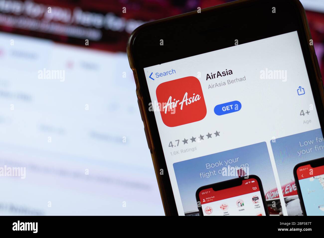 New York, USA - 15 May 2020: AirAsia mobile app logo on phone screen ...