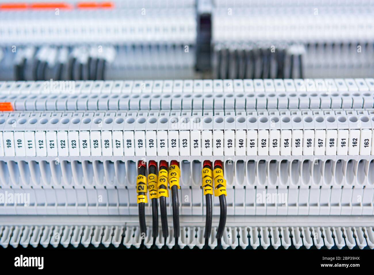 Detail of installed connector strip in electric cubicle Stock Photo - Alamy