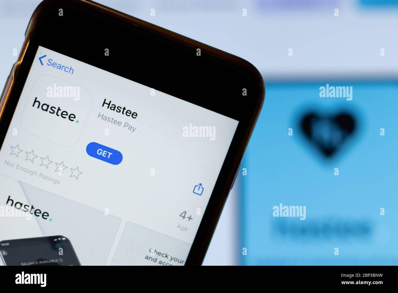 New York, USA - 15 May 2020: Hastee mobile app logo on phone screen ...