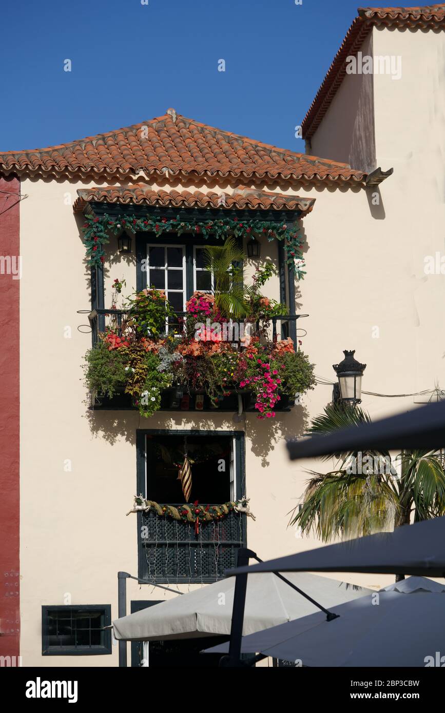 Multi-colored flowered balcony of Santa Cruz de La Palma Stock Photo ...