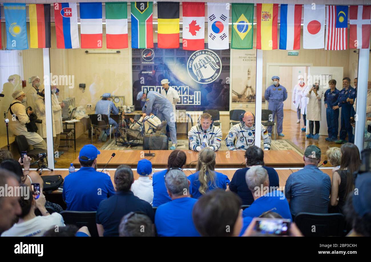 NASA's Serena Au,,n-Chancellor, Soyuz Commander Sergey Prokopyev of Roscosmos, and ESA astronaut ...