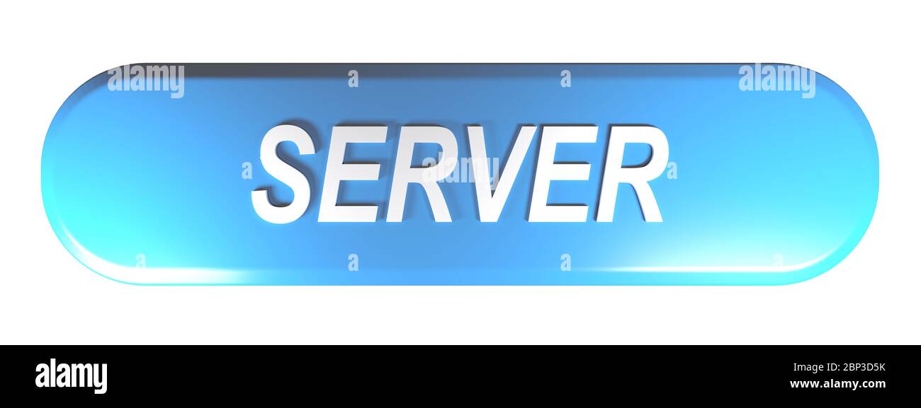 SERVER blue rounded rectangle pushbutton - 3D rendering illustration ...
