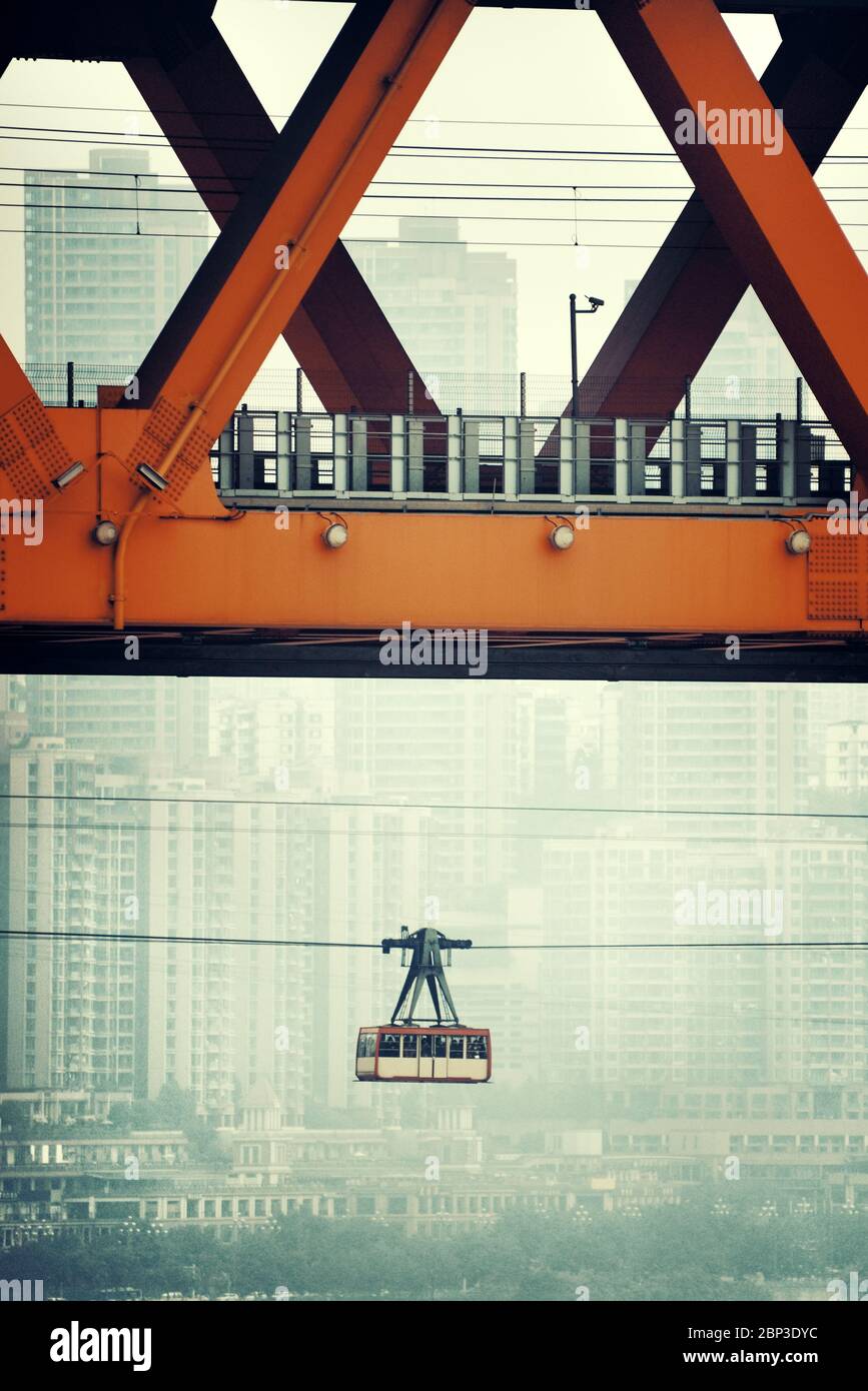 Cable car and bridge across Yangtze River in Chongqing China Stock ...