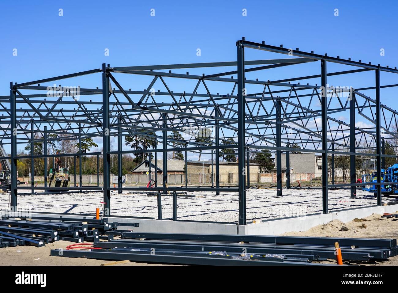 Structure of steel for building construction on blue sky background ...