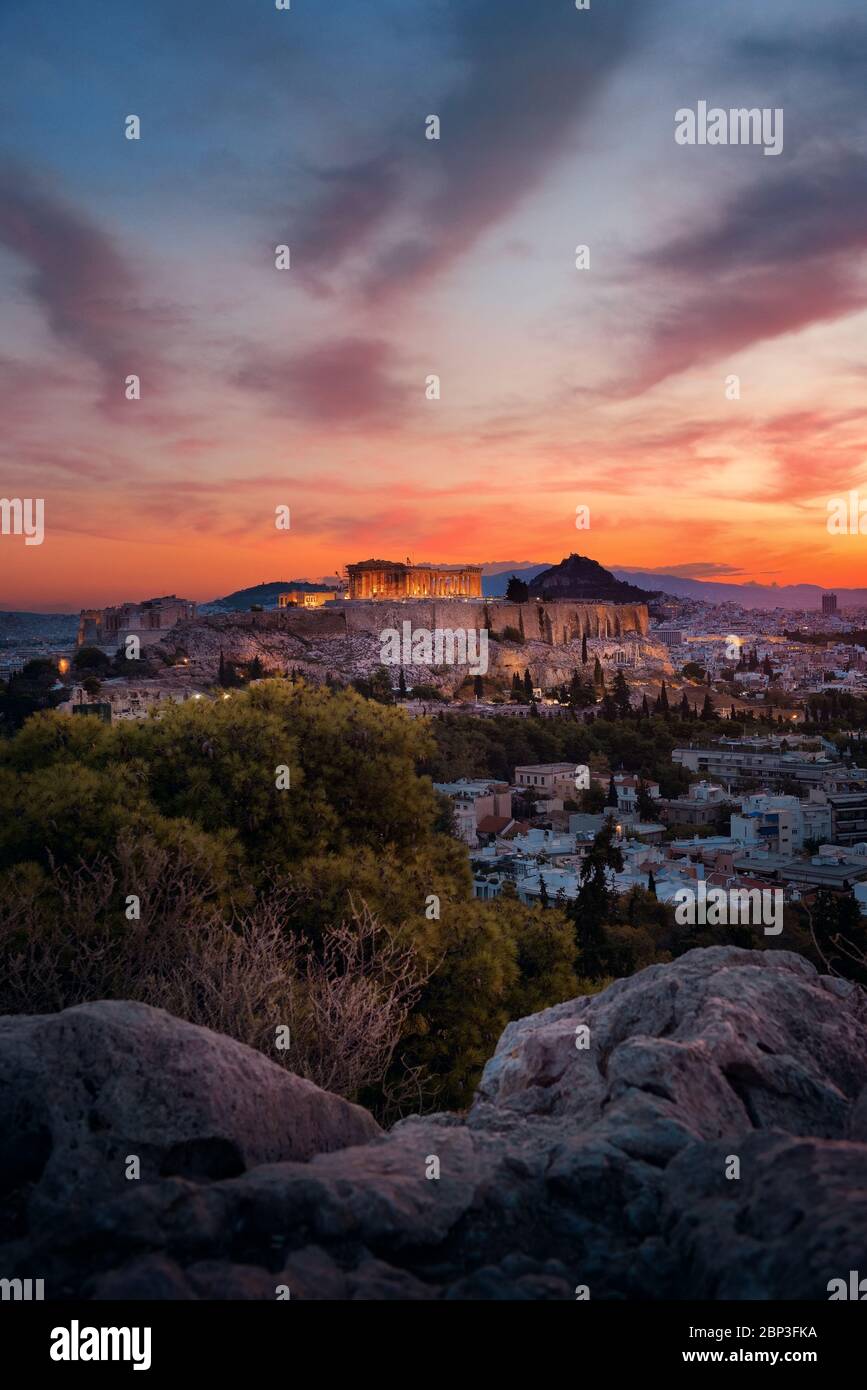 Athens skyline sunrise with cloud viewed from mountain top, Greece ...