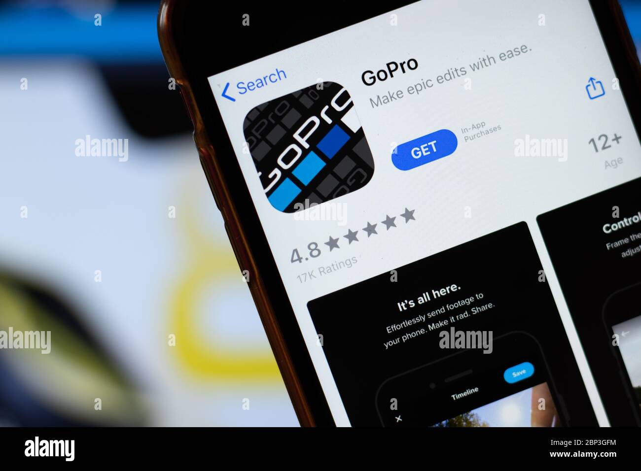 New York, USA - 15 May 2020: GoPro mobile app logo on phone screen ...