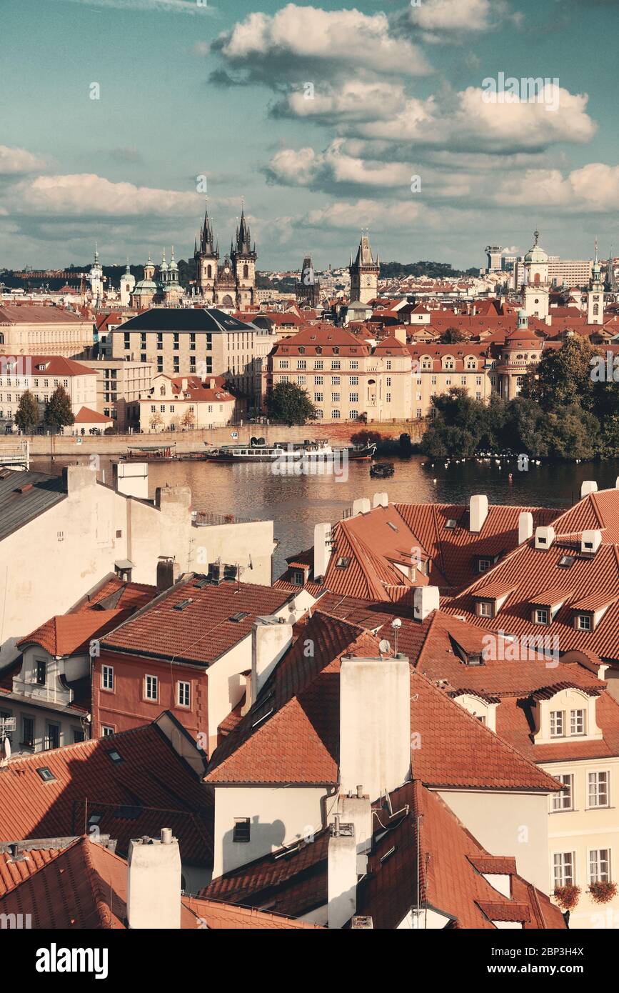 Prague skyline rooftop view with historical buildings in Czech Republic ...