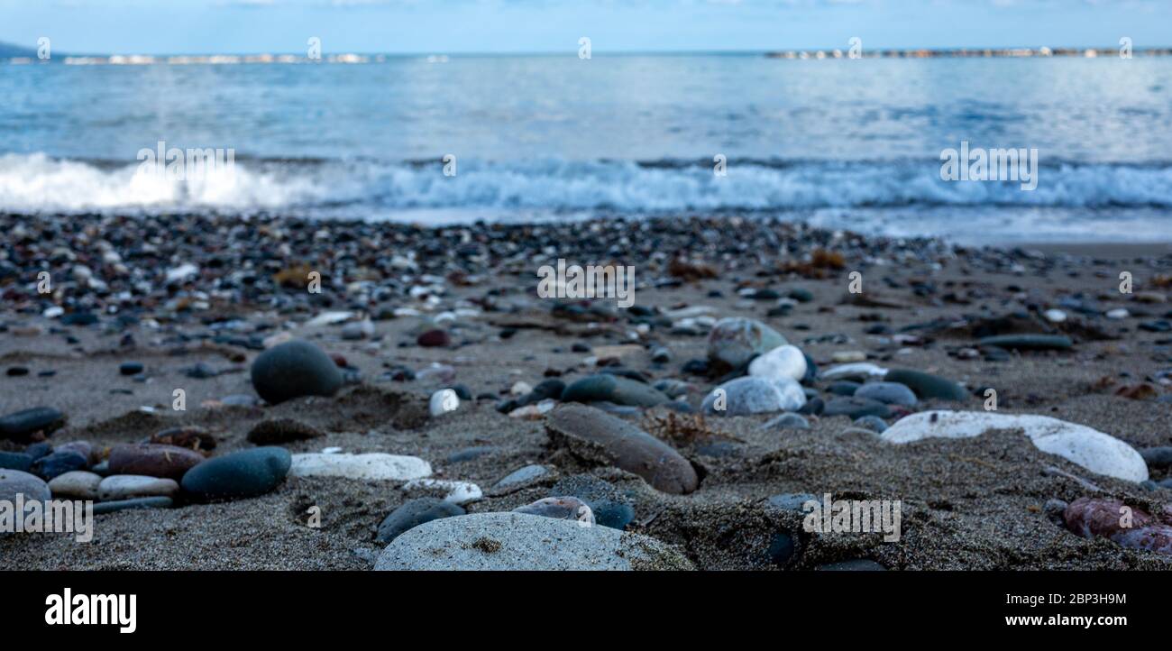 Pebble beach on the Mediterranean coast on the Akamas Peninsula on the ...