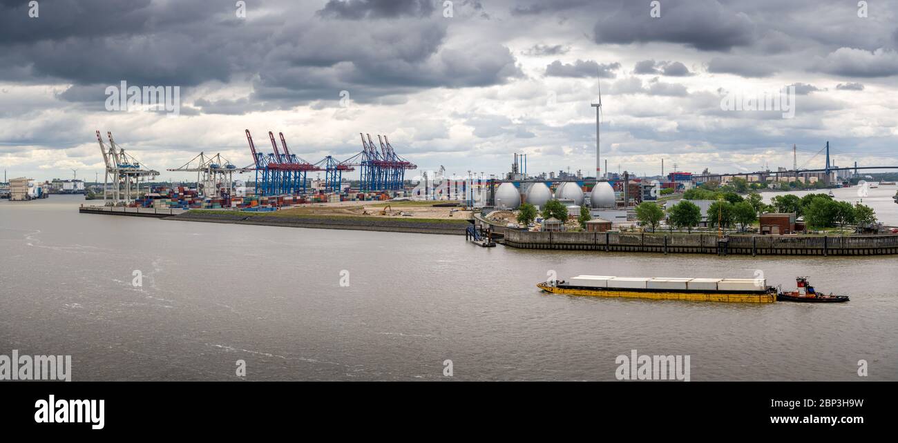 Panorama of a container terminal and industrial facilities in the port ...