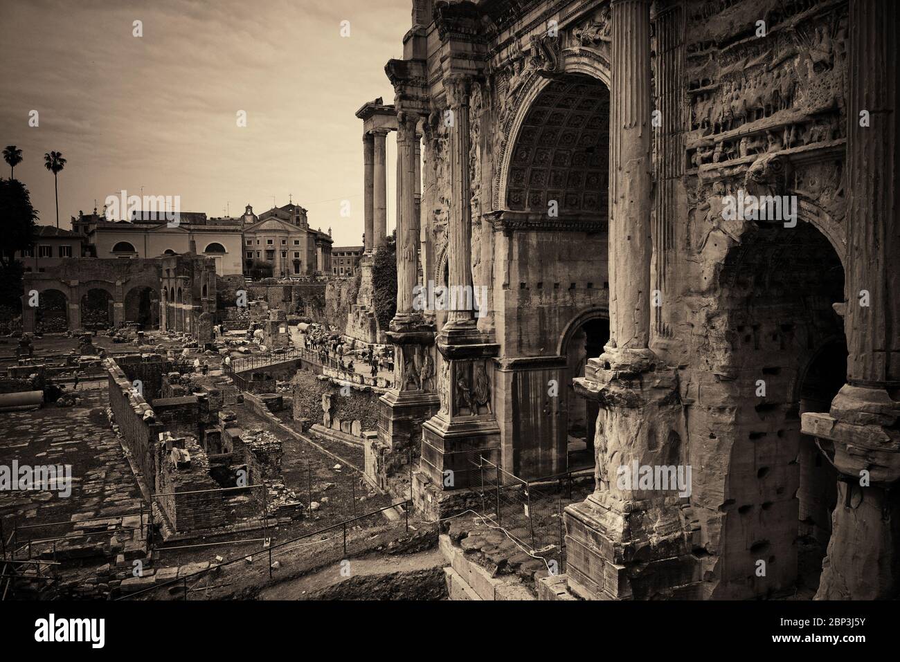 Archway. Rome Forum with ruins of historical buildings. Italy Stock ...