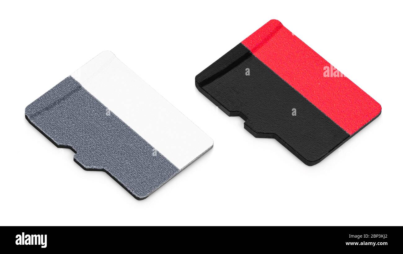 Two blank micro SD memory cards isolated on white background with ...