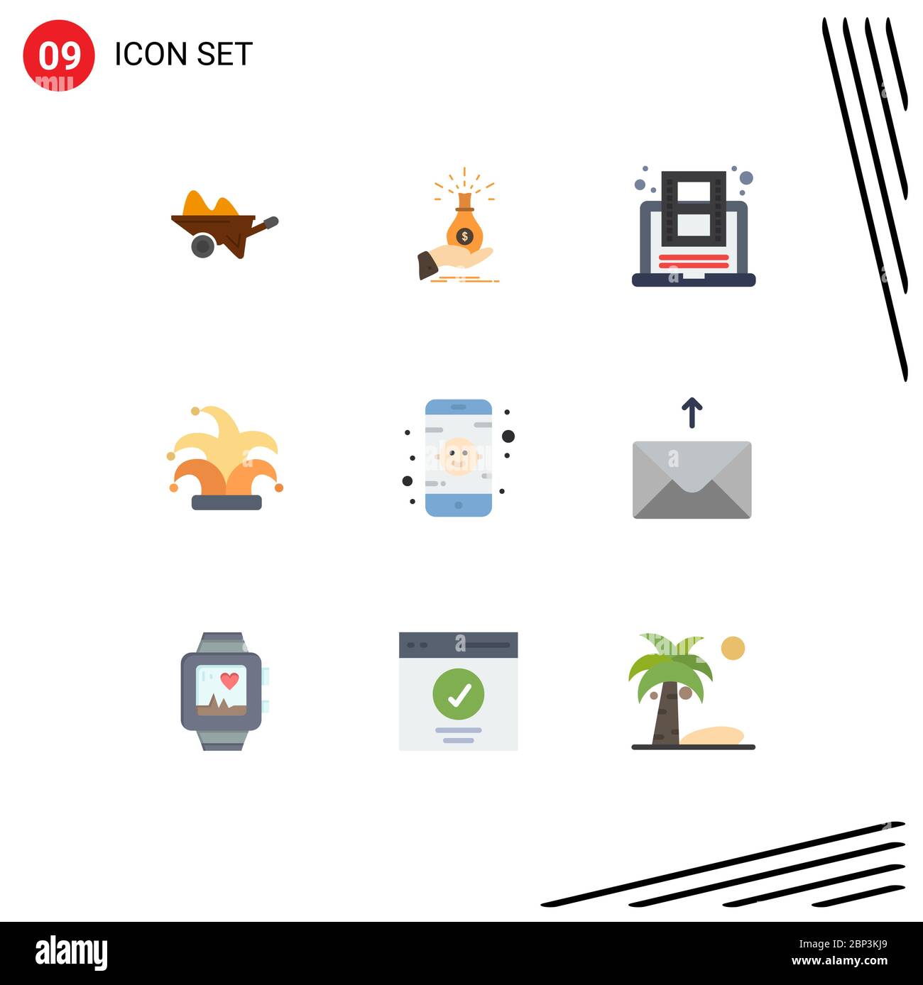 Stock Vector Icon Pack of 9 Line Signs and Symbols for video, learning ...