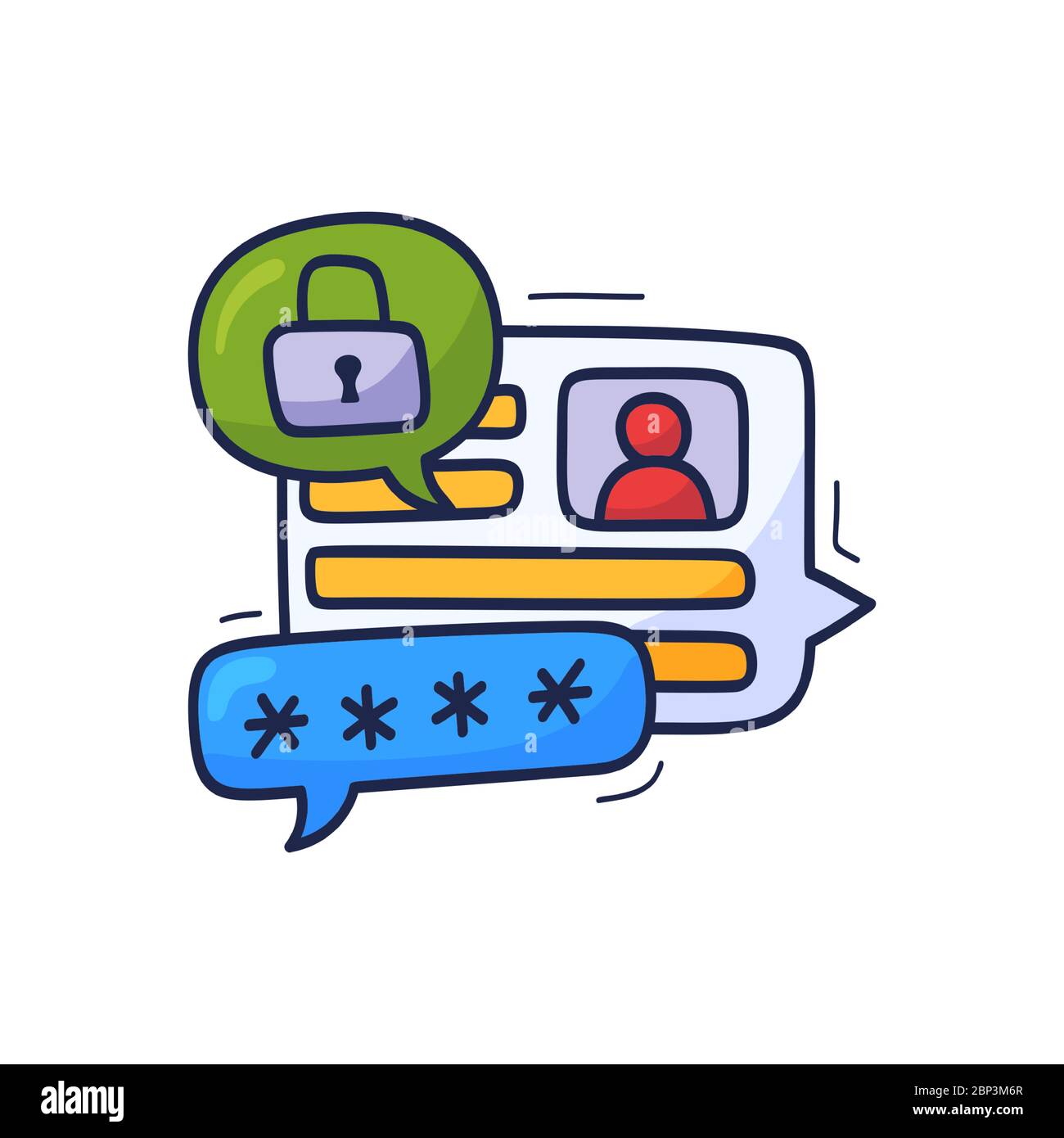 Let's talk about security. Doodle vector illustration with chat icons ...