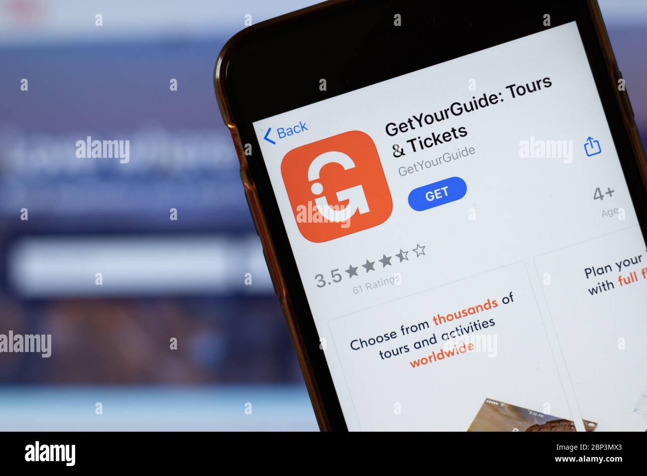 New York, USA - 15 May 2020: GetYourGuide mobile app logo on phone ...