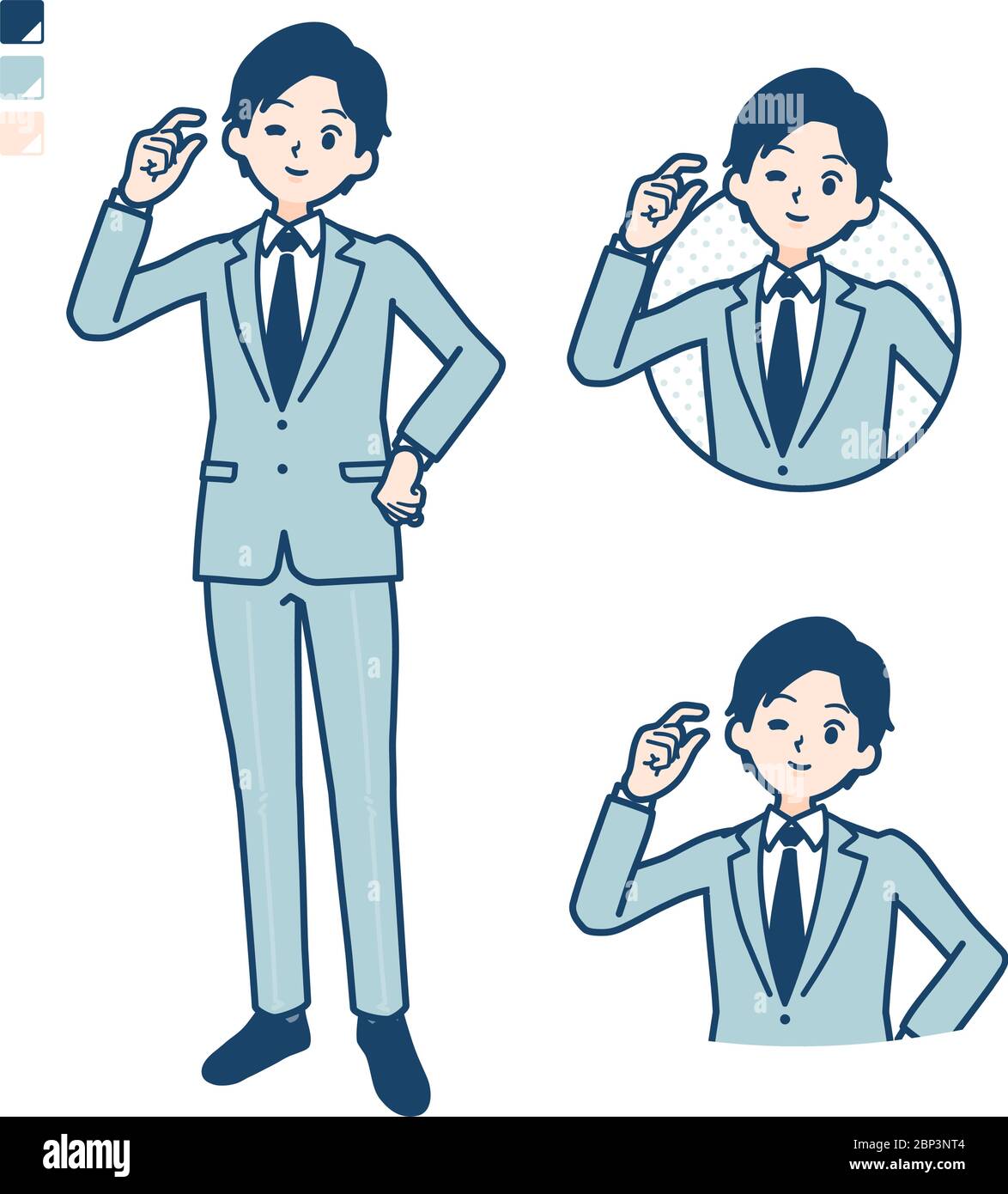 A young Businessman in a suit with Just a bit Hand sign images. It's ...