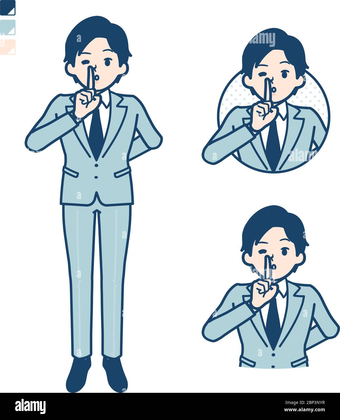 A young Businessman in a suit with be quiet hand sign images. It's ...