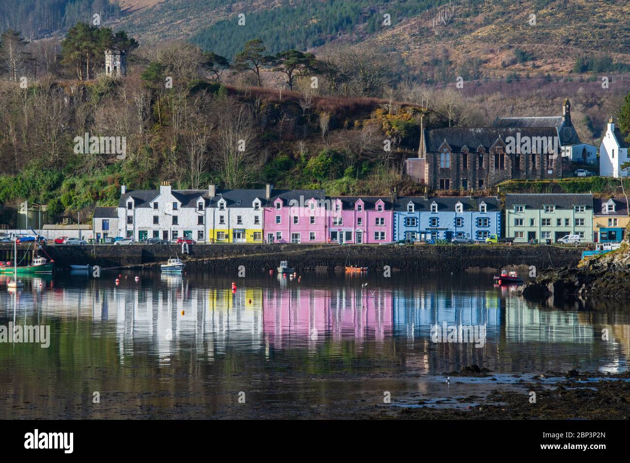 Portree, the capital of the Isle of Skye on a peaceful, calm, sunny day ...