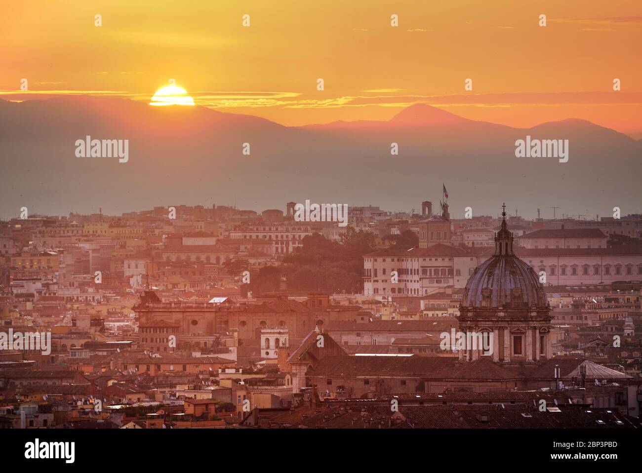 Rome rooftop view with ancient architecture in Italy at sunset moment ...