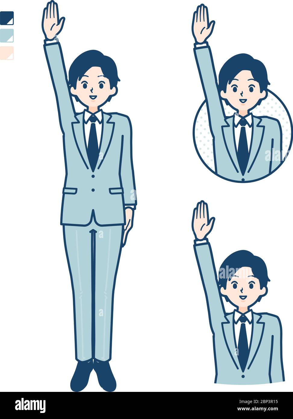 A young Businessman in a suit with raise hand images. It's vector art ...