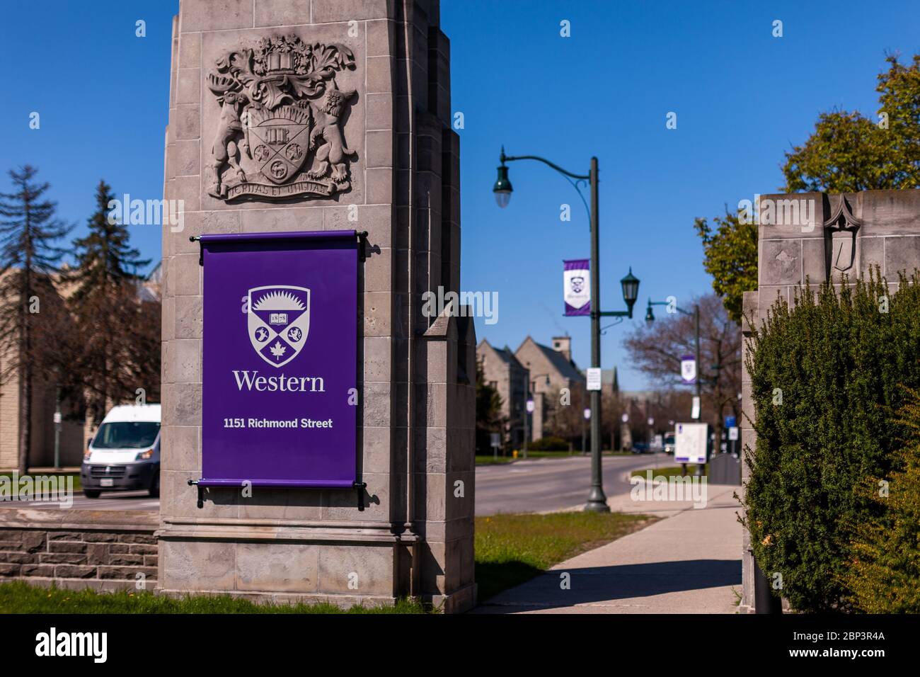 London, Canada - May 13, 2020. The gates of Western University in ...
