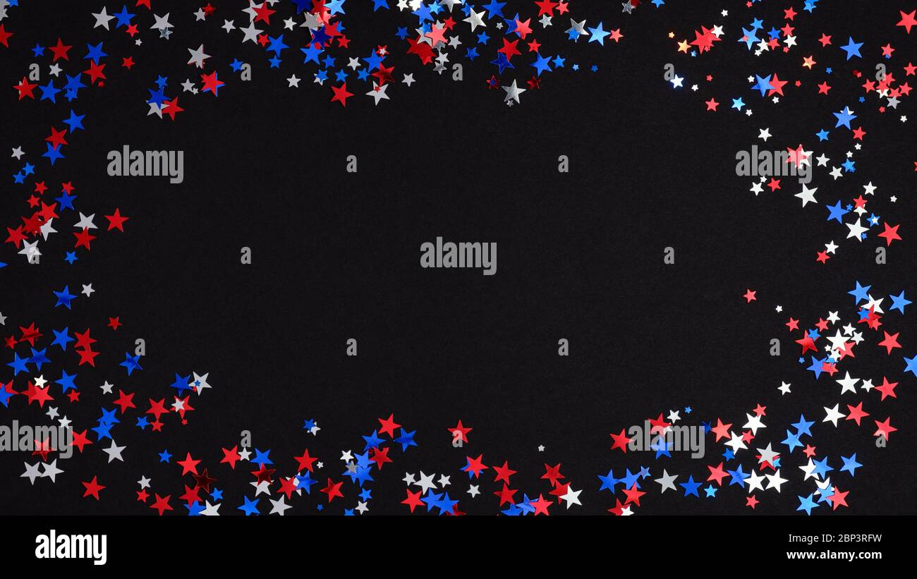Frame of blue red white confetti. USA Independence Day decoration ...