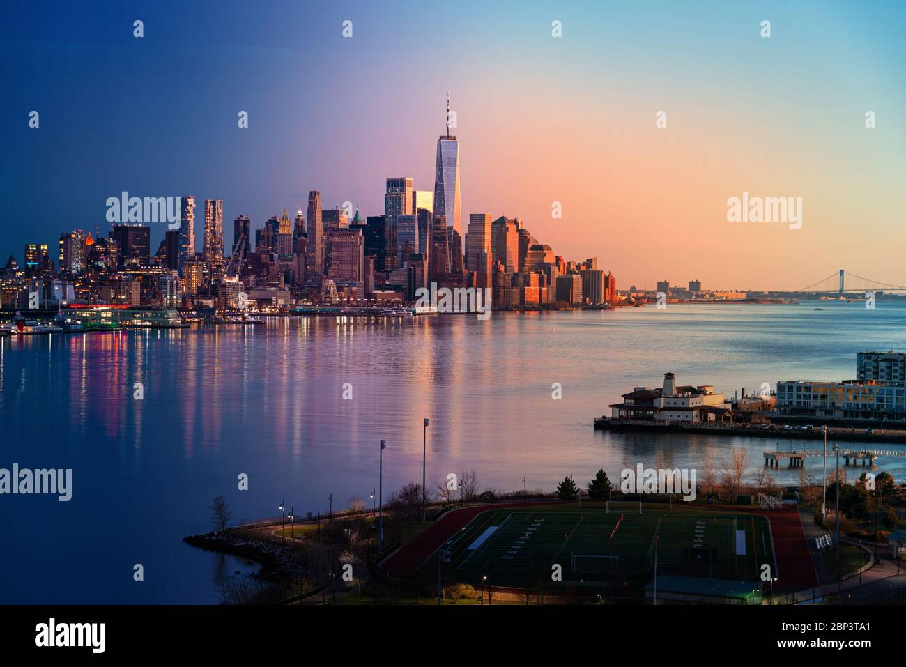 New York City downtown skyline day and night with architecture Stock ...